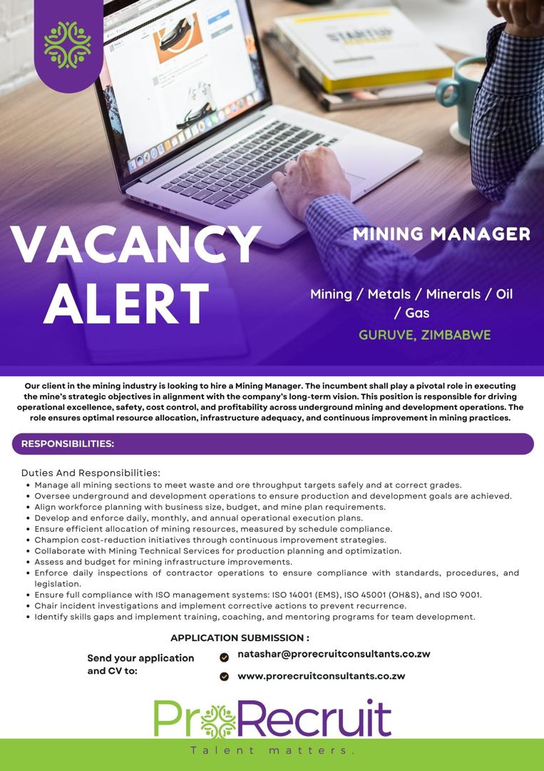 MINING MANAGER - Vacancies Global